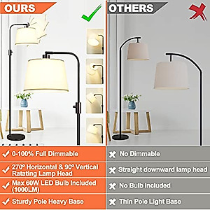 【Upgraded】 Dimmable Floor Lamp, 1000 Lumens LED Edison Bulb Included, Arc Floor Lamps for Living Room Modern Standing Lamp with Shade, Tall Lamps for Living Room Bedroom Office Dining Room-Black