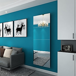 cyhqo Unbreakable Full Length Wall Mirror Cheap,Over The Door Mirror,48"x12" (4Pcs 12"x12"),Made of Shatterproof Plexiglass Acrylic,Long Mirrors for Bedroom Closet,Workout for Home Gym Body