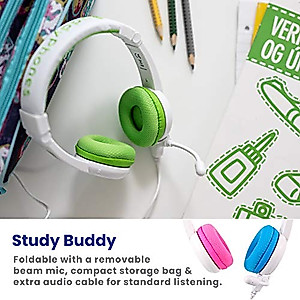 ONANOFF BuddyPhones School+ Safe Audio School Headphones for Kids, High-Performance BeamMic, Detachable BuddyCable, Anti-Allergic Earpad with Carry Bag, Green