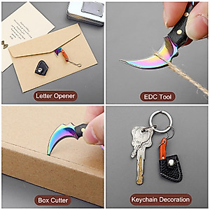 Ruksifg Mini Knife Set Tiny Knife EDC Knife for Package Opener, Letter Opener, Collection, Mini Knives Set with Sheath and Sharpener(Rainbow-5Pcs)