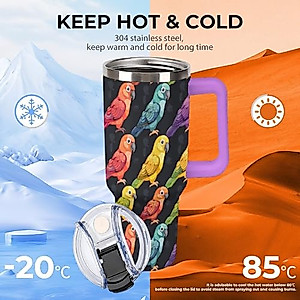 Conures Colorful Parrot 40 Oz Tumbler Insulated Stainless Steel Water Bottle Travel Mug Car Cup with Handle And Straw