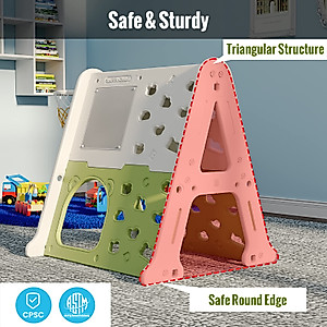 Babeelovly Climbing Toys for Toddlers, Triangle Climbing Indoor Outdoor Play Ground with Art Easel and Basketball Hoop, 5 in 1 Indoor Play Gym for Boys Girls Gift Present