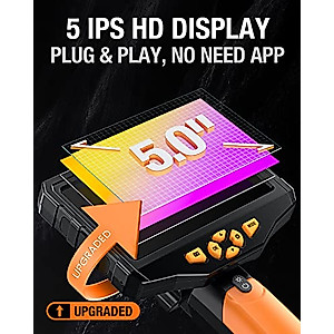 Teslong Inspection Camera, Dual Lens Endoscope Camera with Light 5" IPS Screen Digital Industrial Borescope,1080P Endoscope Waterproof Flexible Probe Borescope Camera with Light(16.4ft)