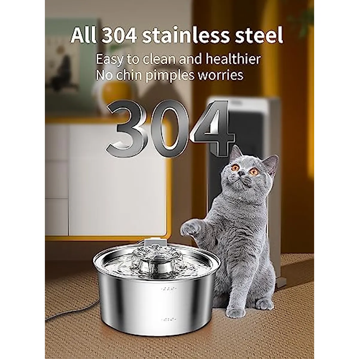 Cat Water Fountain,Stainless Steel 3.2L Automatic Circulating Pet Water Fountain,Ultra-Quiet Pump with LED Light,Dishwasher Safe,Suitable for Puppy and Cat Fountain (Cat Fountain 3.2L)