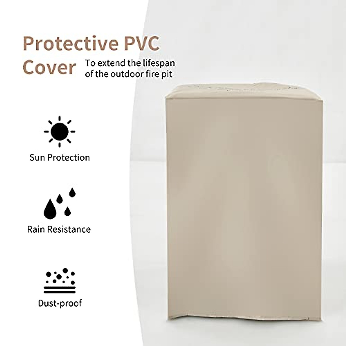 ORALNER Propane Fire Pit, Fire Column 40,000 BTU Outdoor Fire Bowl w/Rain Cover & Lava Rocks Auto Ignition Metal Patio Fireplace Gas Firepit for Outside Patio Courtyard Porch Deck Pool (Brown)