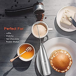 Hand Mixer Milk Frother for Coffee - Coffee Bar Accessories, Dutewo Frother Handheld Foam Maker for Lattes, Electric whisk Drink Mixer for Coffee, Mini coffee stirrer for Frappe Hot Chocolate (Silver)