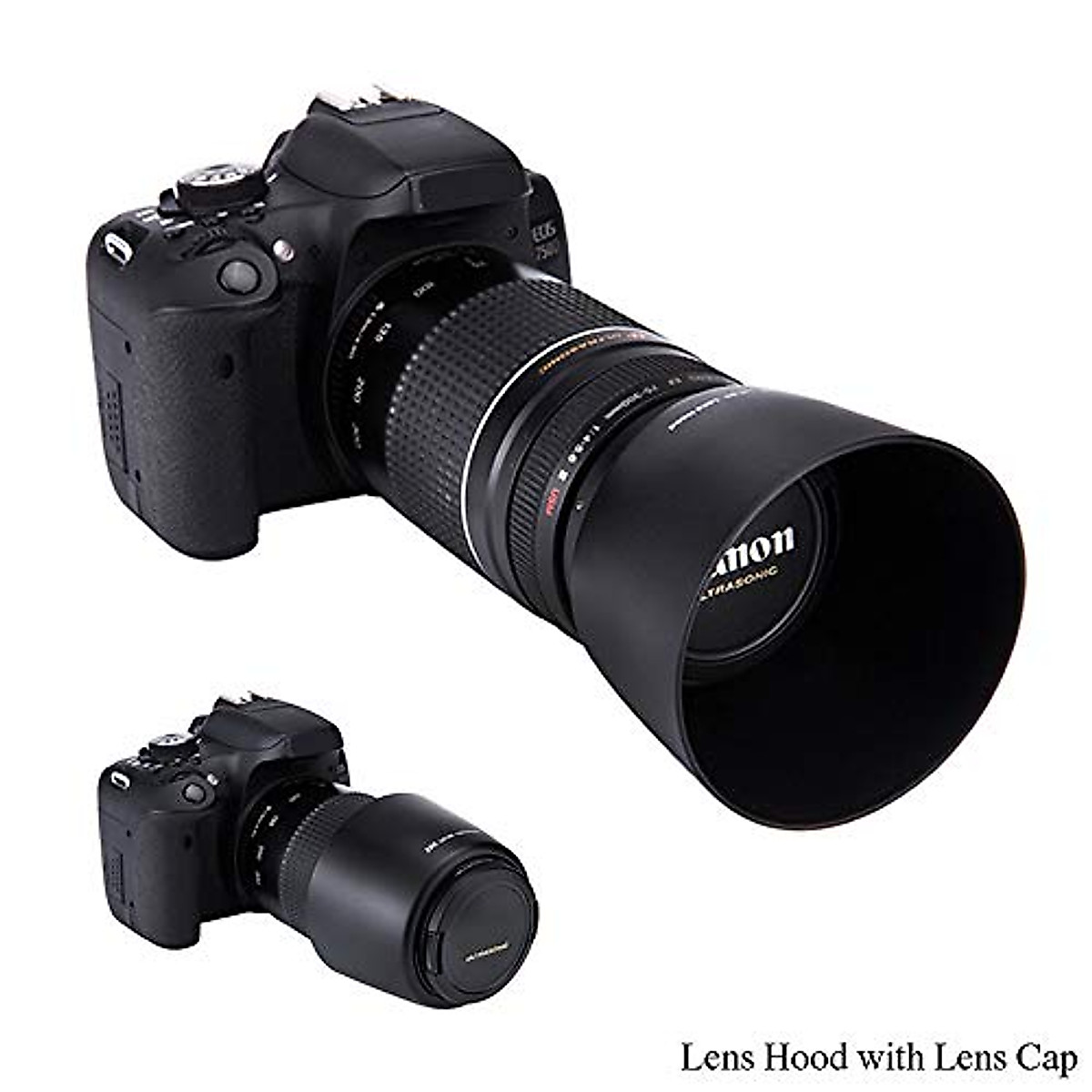 JJC Camera Lens Hood Shade Fits for Canon EF 75-300mm f/4-5.6 III USM & Canon EF-S 55-250mm f/4-5.6 is II Lens Replaces Canon ET-60 Hood Reverse Attaching -Black