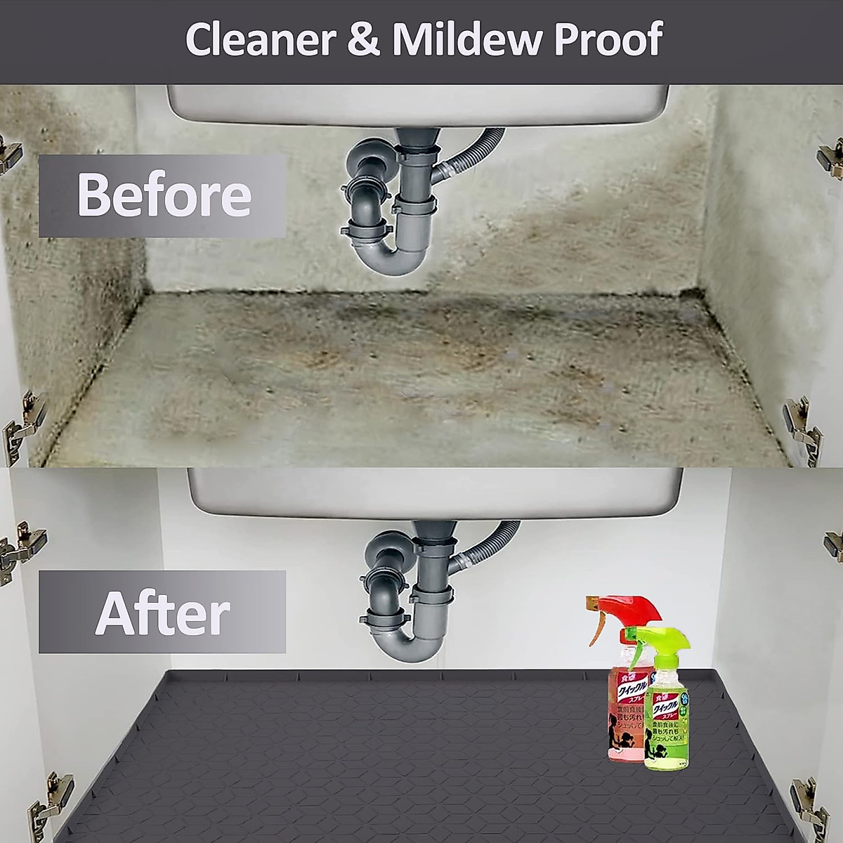 Under Sink Mats for Kitchen Waterproof, Under Sink Liner 34" x 22" for Kitchen fit 36" Cabinet, Sink Mats for Bottom of kitchen Sink for Drips Leaks, Under Kitchen Sink Mats and Protectors, Black