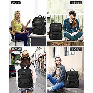 LOVEVOOK Laptop Backpack Women,17.3 Inch Convertible Backpack Purse for Women with USB Port,Fashion Teacher Nurse Bag Work Backpack with Cute Wristlet Bag for Travel College Commute,2 PCS,Black