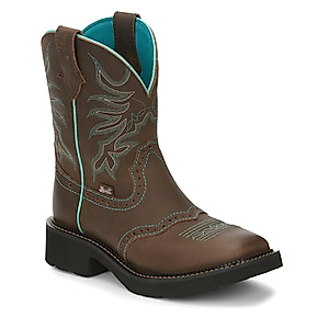 Justin Women's Mandra Chocolate Western Boot Wide Square Toe Chocolate 6.5 M