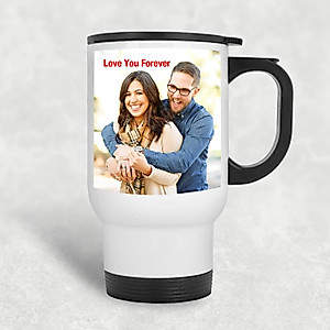 Personalized Travel Mug, Add Photo Text Logo Picture Image, 14oz Custom-ized Stainless Steel Insulated Tumbler, Gifts for Wife Husband Her Him Mom Dad Birthday Wedding Anniversary Fathers Mothers Day