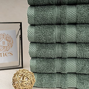 La Miones | 100% Turkish Cotton | Soft and Absorbent Premium Kitchen Hand Towels for Bathrooms | Set of 6 Quick Dry, Small, Face Towels | 6 Piece Guest Hand Towel, Deep Green