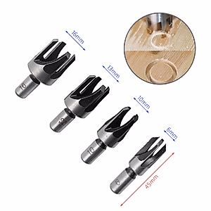 8pcs Carbon Steel Wood Plug Cutter Set,1/4” 3/8” 1/2” 5/8” Barrel Cork Tenon Hole Saw Cutting Tool Drill Bit for Woodworking