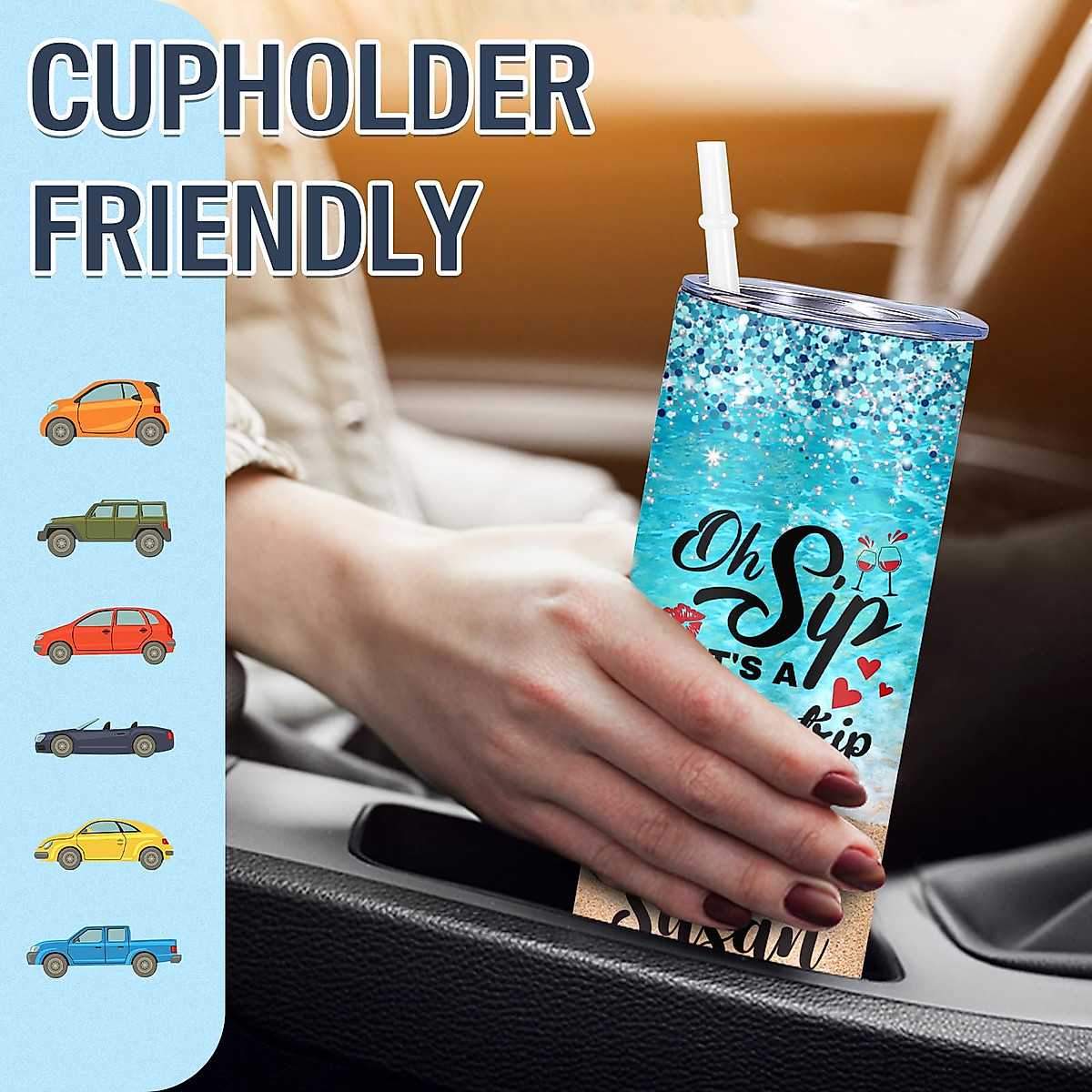 Personalized Girls Trip Tumblers with Name - Custom Beach Vacation Tumbler with Lid and Straw, Girls Weekend Gifts for Women, 2025 Girls Trip Gifts, Family Trip Gift, Bachelorette Trip Vacation Cups