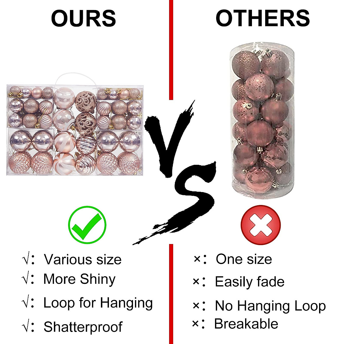 100PCS Shatterproof Christmas Tree Ball Ornaments, Assorted Baubles Set with Glitter - For Holiday Decor