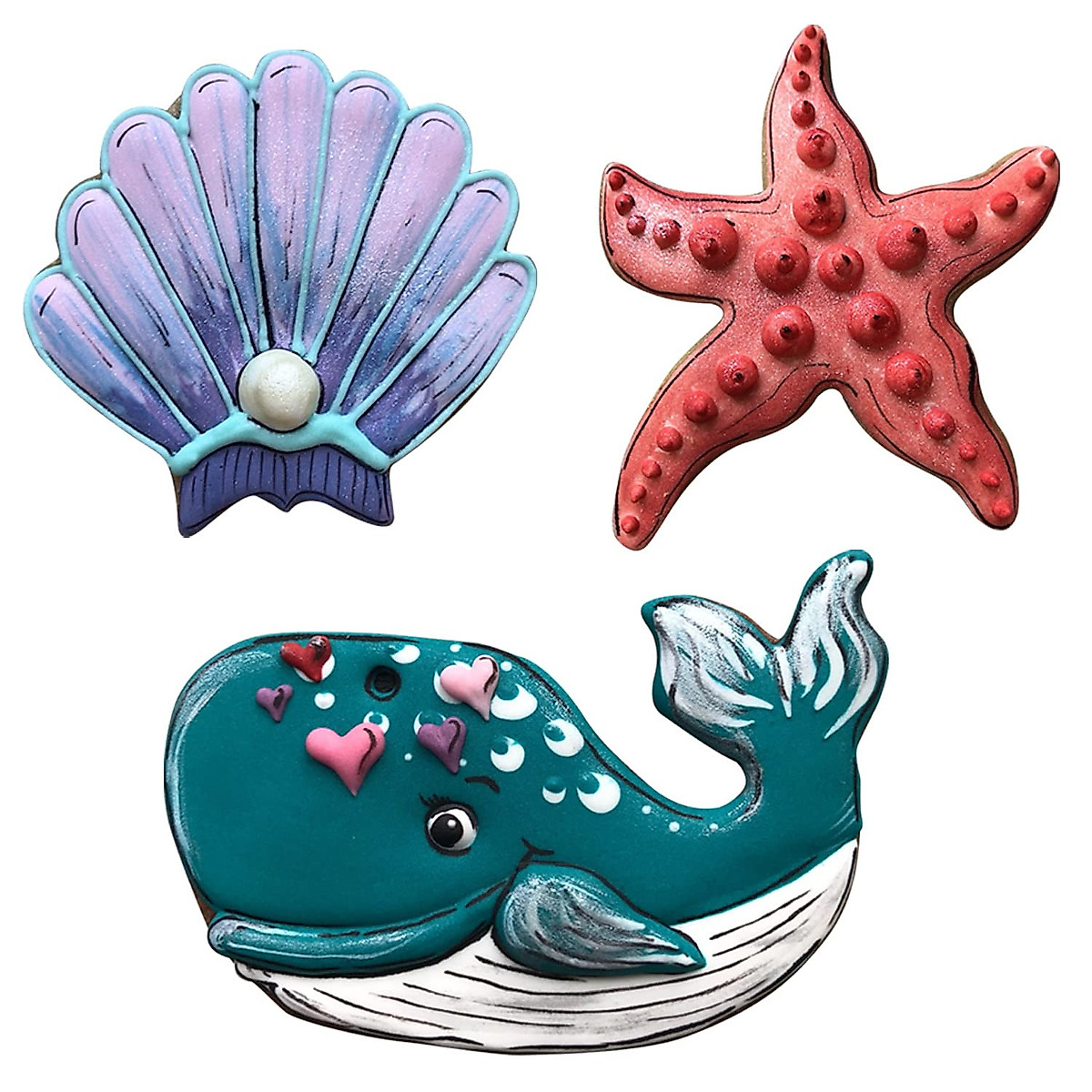 LILIAO Ocean Creatures Cookie Cutter Set - 3 Piece - Whale, Starfish and Seashell Biscuit Fondant Cutters - Stainless Steel