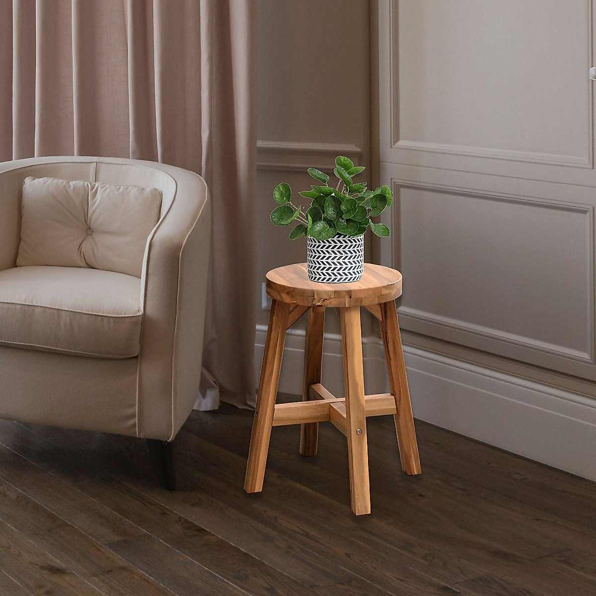 FRITHJILL 17.7-Inch Seat Stool, Round Wooden Counter Stool, Natural