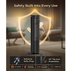 Space Heaters Indoor Use, 26" 12ft/s Electric Heater with Remote, 1500W Electric Heaters with 75°Oscillation, 1-12H Timer, PTC Electric Heater for Large Room, Bedroom Home Office, 2024 Upgraded