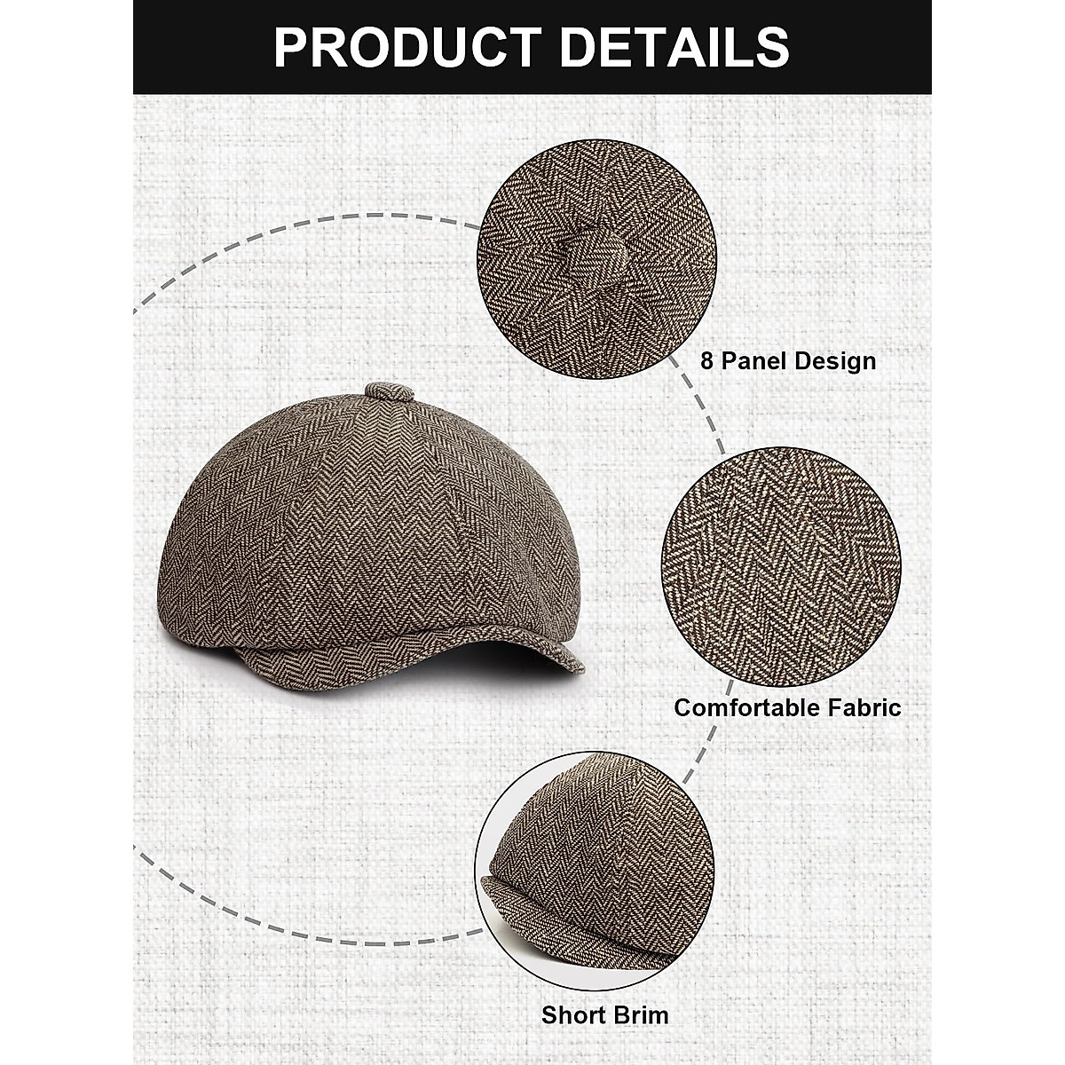 2 Pack Newsboy Hats for Men Classic 8 Panel Wool Blend Ivy Hat