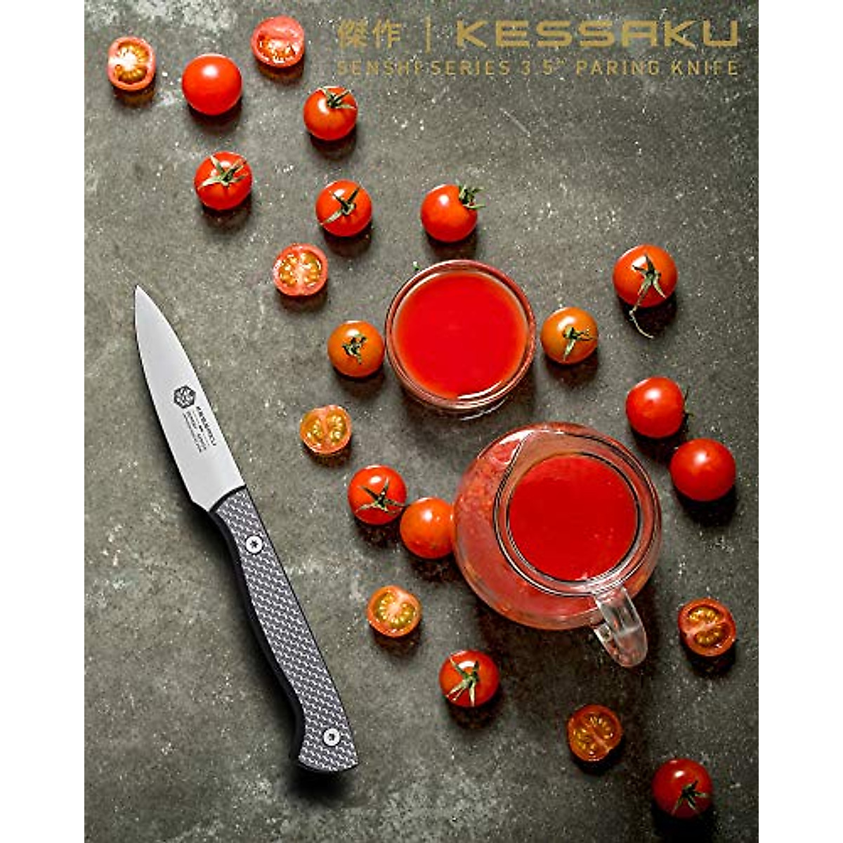 KESSAKU 3.5-Inch Paring Knife - Senshi Series - Forged Japanese AUS-8 High Carbon Stainless Steel - Carbon Fiber G10 Handle with Sheath