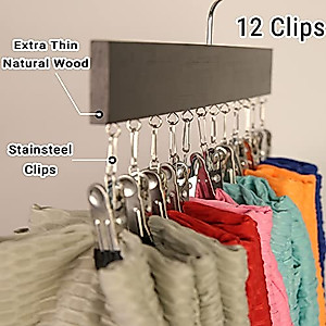 PULNCD Legging Organizer for Closet 2pcs Pants Hangers Skirt Hanger with 12 Clip Holds 24 Leggings/Pants/Jeans with 360°Roatable Hook Closet Space Saver Pants Organizer (Black-2pcs)