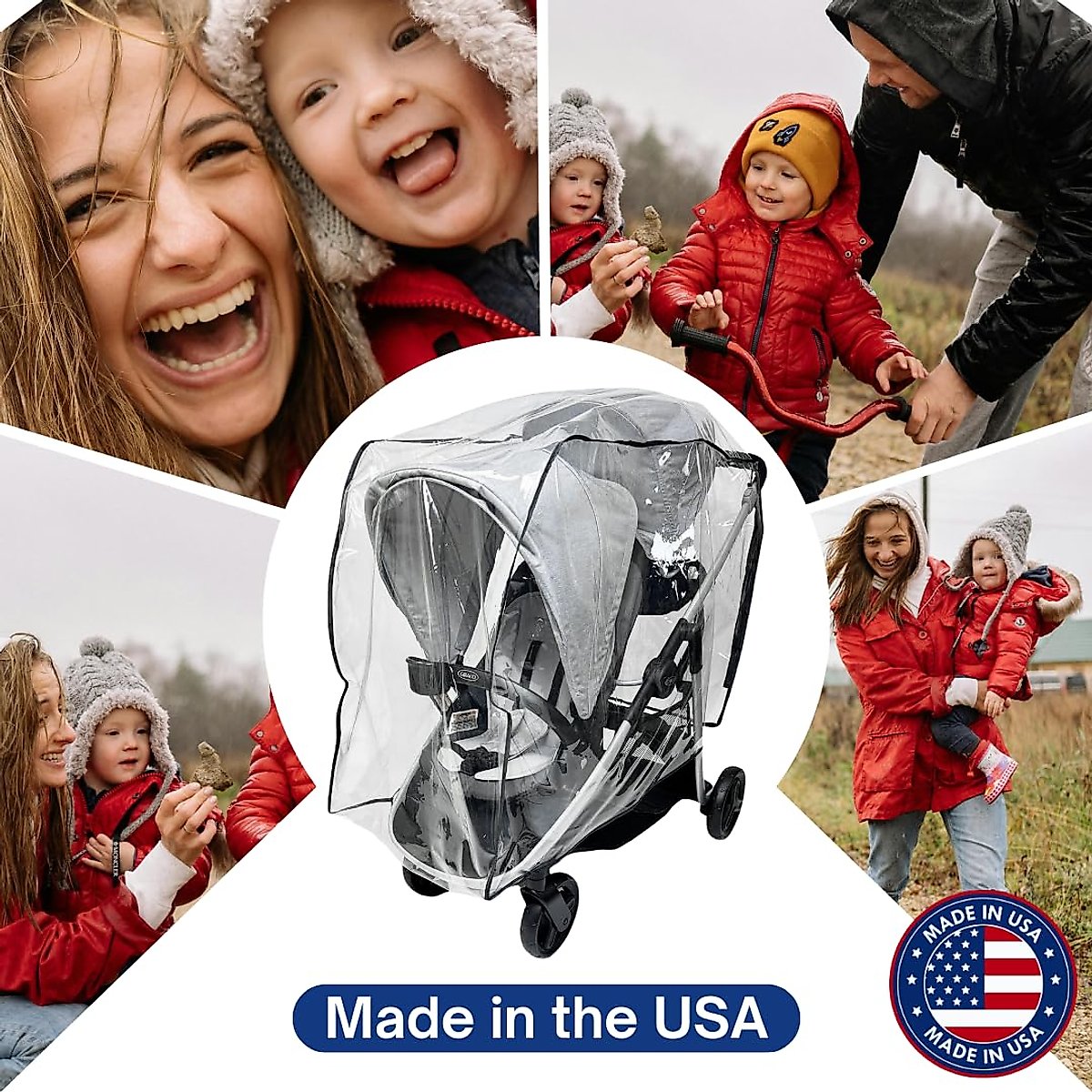 SASHA'S Rain and Wind Cover for Graco Ready2Grow LX 2.0 Double Stroller, Clear, Ventilation Holes, Maximum Coverage Made in USA (Stroller not Included)