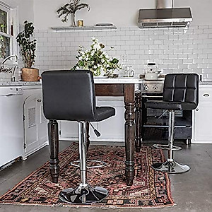 BestOffice Bar Stool Barstools Bar Chairs Counter Height Adjustable Swivel Stool with Back PU Leather Kitchen Counter Stools Set of 2 Dining Chairs (Black)