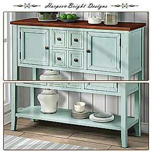 Danxee Wood Buffet Storage Cabinet Console Table with Storage Shelf 4 Storage Drawers and Cabinets Living Room Kitchen Dining Room Furniture (Antique Blue)