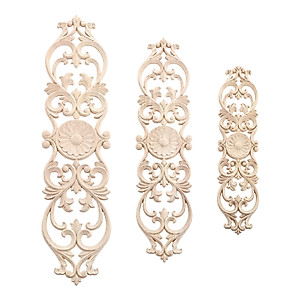 MUXSAM Wood Onlays Appliques, Long Wooden Carved Overlays Furniture Center Carvings Decals for Cabinet Closet Door Wall Dresser DIY Crafts Project(2-Pack, 40x9cm/15.8"x3.6")