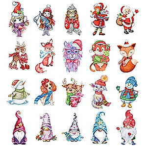 Christmas Temporary Tattoos for Kids Girls, 20 Sheets Christ Watercolor Decorations X-mas Party Favors Stocking Stuffers, Christmas Girl Gnome Santa Claus Snowman Winter Reindeer Fox Cat Dog