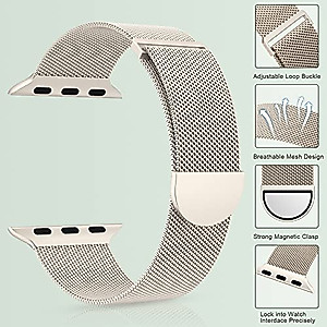 Marge Plus for Apple Watch Band Series Ultra 8 7 6 5 4 3 2 1 SE 38mm 40mm 41mm 42mm 44mm 45mm 49mm Women and Men, Stainless Steel Mesh Loop Magnetic Clasp Replacement for iWatch Bands (41mm/40mm/38mm, A--Starlight).