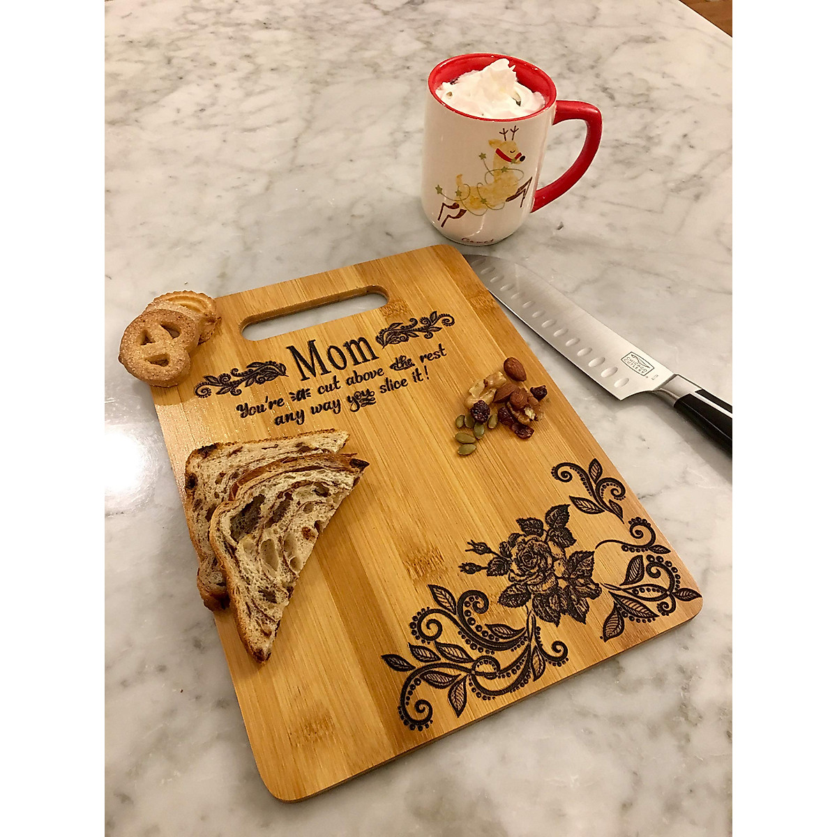 Mother's Gift – Bamboo Cutting Board Design Mom Gift Mother's Day Gift Birthday Christmas Gift Engraved Side For Décor Hanging Reverse Side For Usage (8.75x11.5 Rectangle)