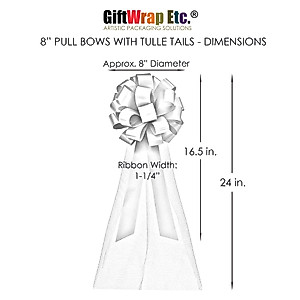 White Wedding Pull Bows with Tulle Tails - 8" Wide, Set of 6, Wedding Pew Bows, Mother's Day, Reception, Christmas, Birthday, Anniversary, Event Decoration, Valentine's Day