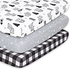 The Peanutshell Mini Crib Sheet Set - 3 Pack - Multiuse for Pack n Play, Playard, Playpen, Mini Crib - Woodland Animals