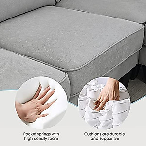 FANYE Modern U-Shaped Upholstered Left Chaise Lounge Sectional, 7 Seaters Sofá Oversized Corner Sofa & Couch with 3 Pillows and Square Plastic Legs for House,Apartment, Office Living Room, Dark Gray