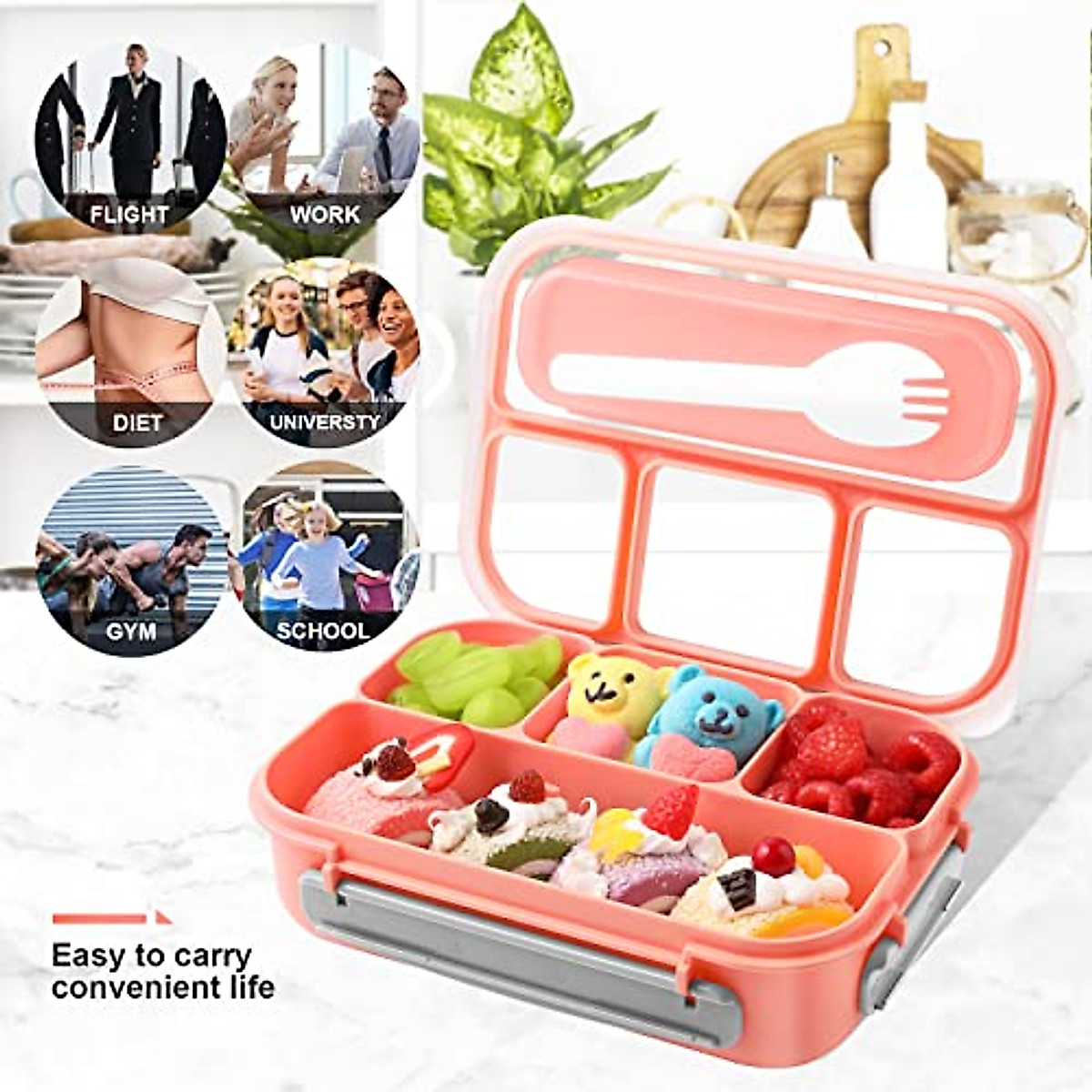 Lunch Box/ Containers for Adults/Kids/Toddler,1300ML-4 Compartment Bento Box,Microwave & Dishwasher & Freezer Safe, BPA Free (Pink)