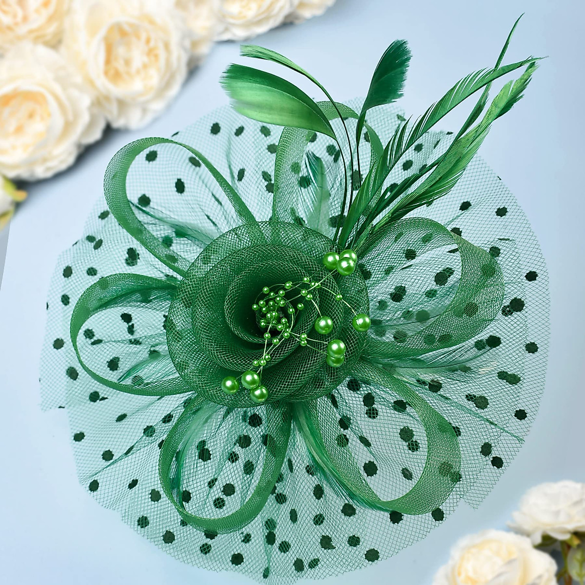 St Patricks Day Fascinators Hat for Women Tea Party Headband Kentucky Derby Wedding Cocktail Mesh 7" Hair Clip 1pc