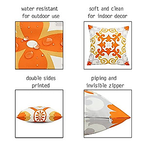 cygnus Outdoor Waterproof Throw Pillow Covers 18x18 Inch Set of 4 Boho Decorative Floral Covers for Patio Furniture Porch (18 * 18inch/45 * 45cm, Orange and Teal)