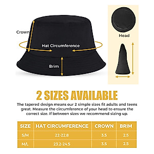 Unisex Bucket Hat for Women Men Cotton Summer Sun Beach Hat, Denim Packable Fisherman Cap for Casual, Trips, Sports, Black, M/L