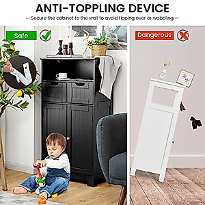 COSTWAY Bathroom Storage Cabinet, Freestanding Storage Organizer with 2 Drawers & Adjustable Shelf, Wooden Floor Cabinet for Living Room, Bedroom, Kitchen, Entryway (Black)