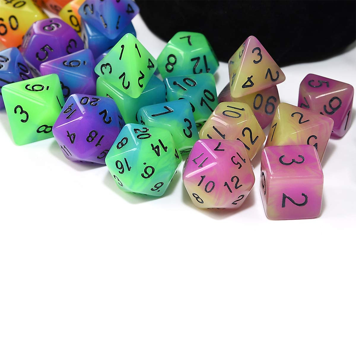 Double Color Glow in The Dark Dice Set 35 Pieces Polyhedral Dice for RPG DND MTG Games Include Black Velvet Pouch