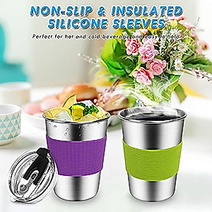 ShineMe Kids Stainless Steel Cups,12oz Kids Metal Drinking Glasses with Lids and Sleeves, 5pack Reusable Water Tumbler for Children and Adults, Apply to Indoor and Outdoor