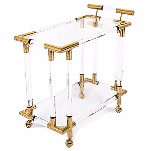 VLOBAOM Gold Bar Cart with Wheels, Home Bar Serving Cart, Luxurious Acrylic Coffee Bar Cart for Kitchen Party Outdoor, Storage Rack,31.5x16.5x31.5in,Clear