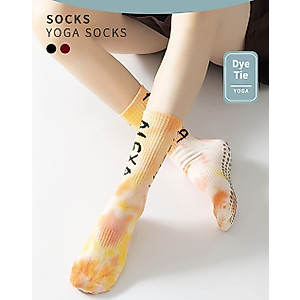 EGEN Dye Tie Yoga Socks for Women Man Novelty Print Non Skid Socks Non Slip Grip for Pilates Barre Ballet Sport (Black)