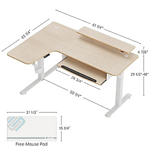 EUREKA ERGONOMIC Standing Desk Adjustable Height 61" Electric Sit Stand Computer Desk L Shaped with Keyboard Tray,Monitor Stand &LED, Dual Motor Memory Presets Sit to Desk Adjustable Desk, Left/Maple