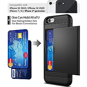 SUPBEC iPhone SE 2022 Wallet Case, Card Holder & 2x Screen Protectors, Shockproof Silicone TPU + Hard PC - Black