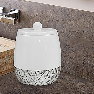 nu steel Bali Canister Jar with Lid for Cosmetics and Makeup Storage, Bathroom, Countertop, Desk, and Vanity, Resin, White/Chrome