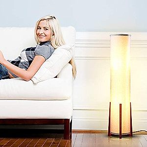 Brightech Parker LED Floor lamp, 48 Inches Tall Lamp with Wood Frame, Asian Design Lamp for Bedroom, Decorative Tower Shade Lamp for Living Rooms & Offices, Great Living Room Décor