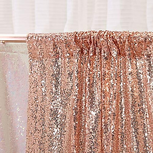 Juya Delight 2 Panels Sequin Photography Backdrop Curtain for Wedding Party Decoration Festival Ceremony，2ft x 8ft x 2Pcs,Rose Gold