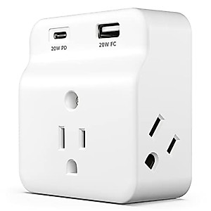 KMC USB-C PD Surge Protector 3-Outlet Wall Tap, USB-C Power Delivery Charger and USB-A Fast Charging Port, 500J Surge Protection, Wall Mountable Outlet Adapter for Home, Office, Dorm Essentials, White